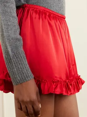 Simone Rocha Ruffled Satin Shorts - Red