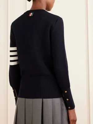 Thom Browne Grosgrain-trimmed Striped Wool Sweater