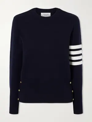 Thom Browne Grosgrain-trimmed Striped Wool Sweater - Blue