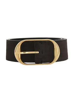 NILI LOTAN Wide Calfskin Suede Belt With Bronze-tone Hardware - Espresso