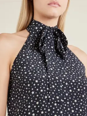 NILI LOTAN Alla Polka-star Halterneck Silk Blouse - Black