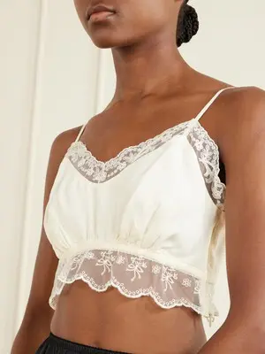 Simone Rocha Lace-trimmed Crepe De Chine Bralette