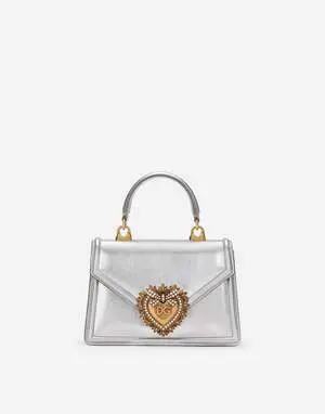 Dolce & Gabbana Small Devotion Bag In Mordore Nappa Leather - Silver