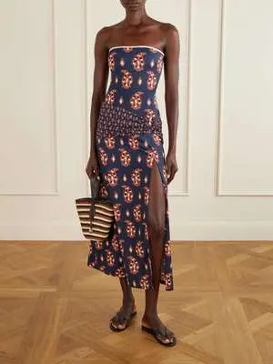 Johanna Ortiz Printed Ruched Stretch-jersey Skirt - Navy