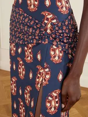 Johanna Ortiz Printed Ruched Stretch-jersey Skirt - Navy