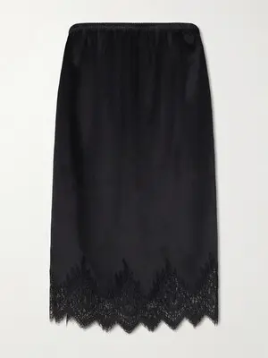 NILI LOTAN Thea Lace-trim Silk-satin Midi Skirt - Black