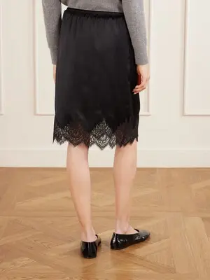 NILI LOTAN Thea Lace-trim Silk-satin Midi Skirt