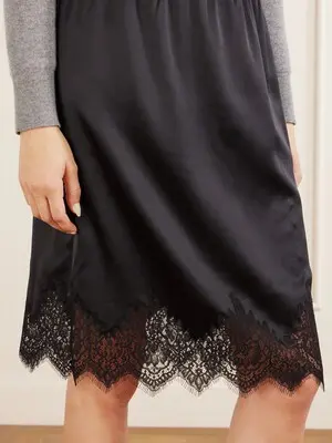 NILI LOTAN Thea Lace-trim Silk-satin Midi Skirt