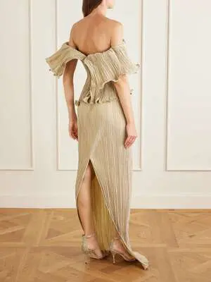 MARMAR HALIM Pleated Off-the-shoulder Taffeta Gown