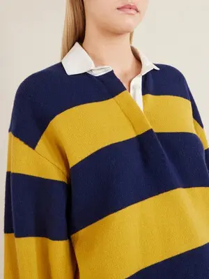 NILI LOTAN Rashida Striped Wool And Cashmere-blend Polo Sweater