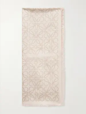 Loewe Anagram-intarsia Wool, Silk And Cashmere-blend Scarf - Neutrals