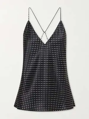 NILI LOTAN Emile Polka-dot Silk-satin Camisole - Navy