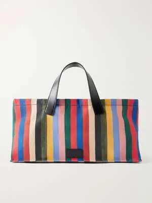 Staud Port Logo-embossed Leather-trimmed Striped Canvas Tote - Multi
