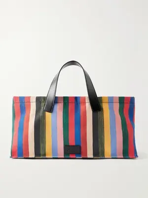 Staud Port Logo-embossed Leather-trimmed Striped Canvas Tote - Multi