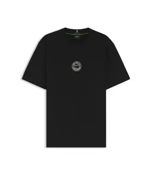 BOSS Stretch-cotton T-shirt With Tennis Artwork - Black