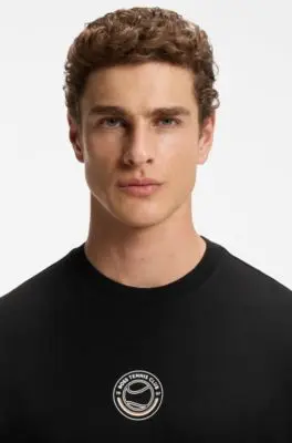 BOSS Stretch-cotton T-shirt With Tennis Artwork