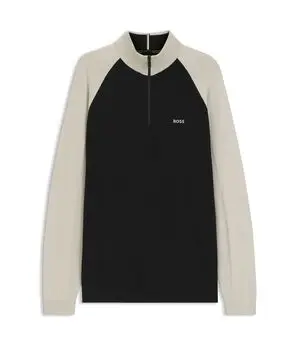 BOSS Color-blocked Sweater With Zipper Neck - Black