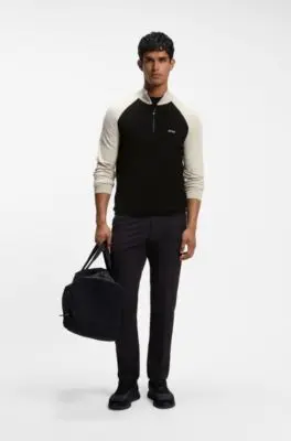 BOSS Color-blocked Sweater With Zipper Neck