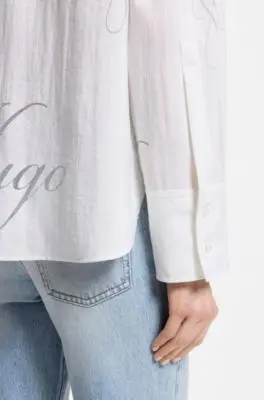 Hugo Oversized-fit Blouse With Burnout Logo Print