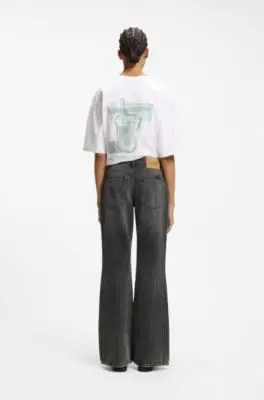 Hugo Bootcut Mid-rise Jeans In Pinstriped Cotton Blend