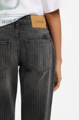 Hugo Bootcut Mid-rise Jeans In Pinstriped Cotton Blend