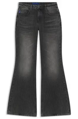 Hugo Bootcut Mid-rise Jeans In Pinstriped Cotton Blend