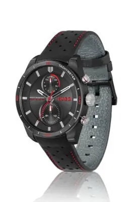 Hugo Chronograph Watch With Perforated Leather Strap