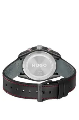 Hugo Chronograph Watch With Perforated Leather Strap