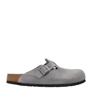 BIRKENSTOCK Boston Buckle-fastening Suede Mules - Gray