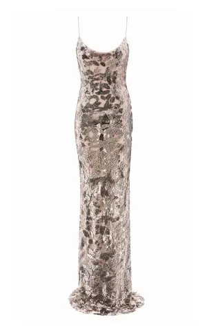 THE NEW ARRIVALS ILKYAZ OZEL Isis Beaded Tulle Maxi Dress - Silver