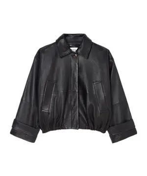 RÓHE Cropped Leather Jacket With Classic Collar