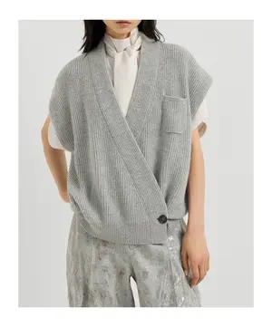 Brunello Cucinelli Ribbed Wrap-front Knit Top - No