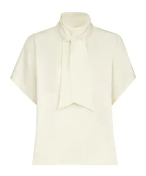 Brunello Cucinelli Short-sleeved High-neck Blouse With Tie Detail - No