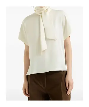 Brunello Cucinelli Short-sleeved High-neck Blouse With Tie Detail - No
