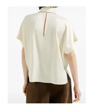 Brunello Cucinelli Short-sleeved High-neck Blouse With Tie Detail - No