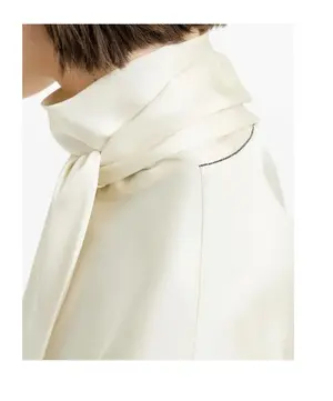 Brunello Cucinelli Short-sleeved High-neck Blouse With Tie Detail - No