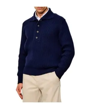 Eleventy Long-sleeved Wool Sweater With Button-front - Navy Blue