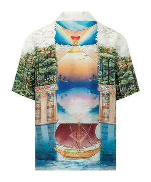 Casablanca Scenic Print Cuban Collar Shirt