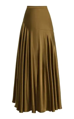 Adam Lippes Thea Silk Charmeuse Skirt - Olive