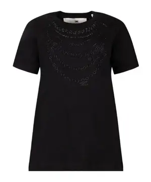 Elisabetta Franchi Crewneck T-shirt With Graphic Detail - Black