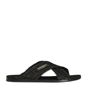 Dolce & Gabbana Woven Cross-strap Slides - Black