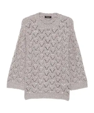 Fabiana Filippi Open-knit Pointelle-trim Sweater - Gray