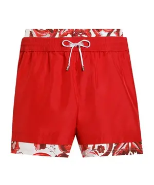 Dolce & Gabbana Dolce Gabbana Majolica Trim Swim Shorts - Red