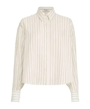 Brunello Cucinelli Striped Silk-poplin Shirt With Monili - Butter
