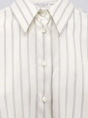 Brunello Cucinelli Striped Silk-poplin Shirt With Monili