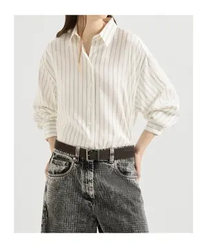 Brunello Cucinelli Striped Silk-poplin Shirt With Monili