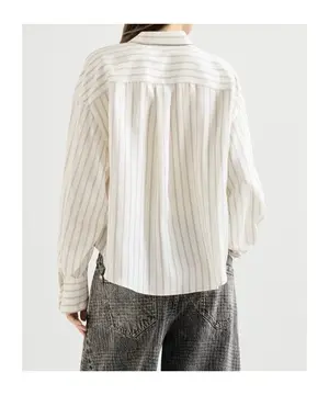 Brunello Cucinelli Striped Silk-poplin Shirt With Monili