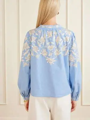 Sea Alina Embroidered Cotton And Linen-blend Blouse