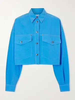 Versace Medusa Embellished Cropped Cotton Poplin Shirt