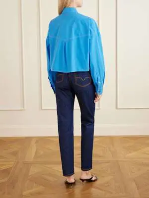 Versace Medusa Embellished Cropped Cotton Poplin Shirt